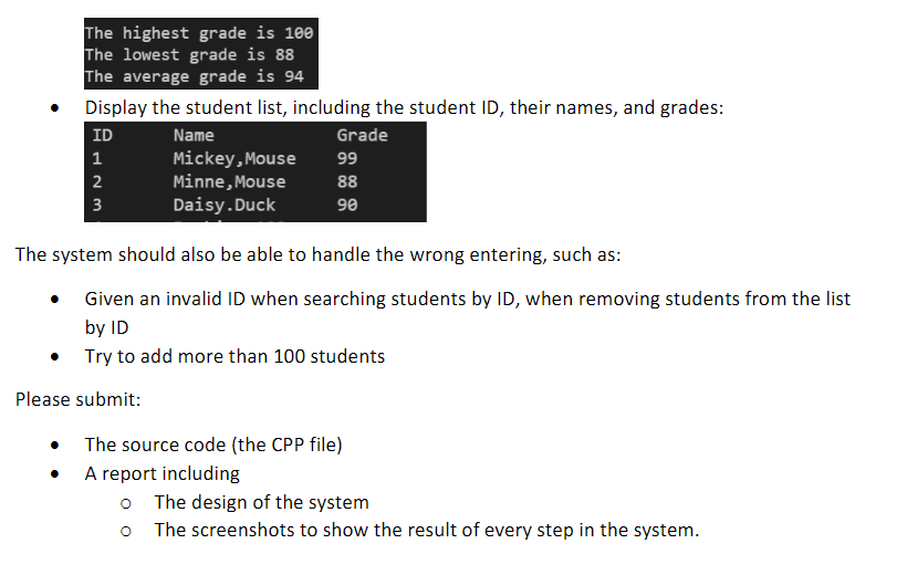 Solved Please write a program to implement a student | Chegg.com