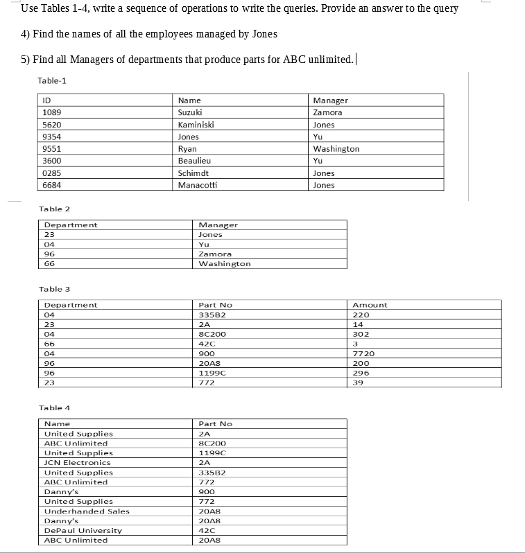 Solved Use Tables 1-4, write a sequence of operations to | Chegg.com