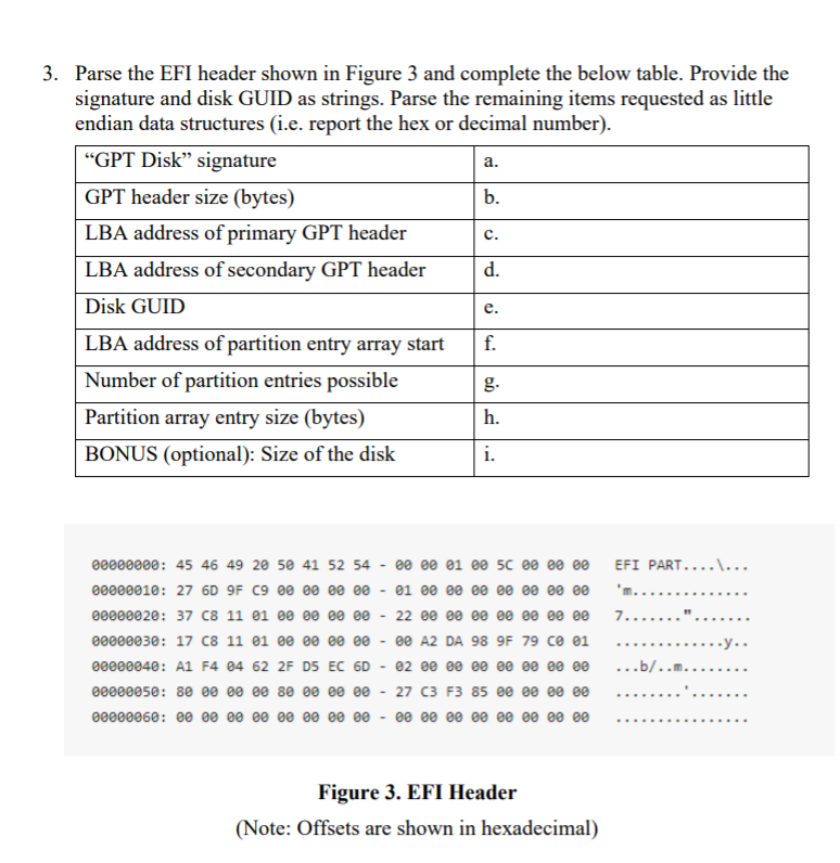 a. c. 3. Parse the EFI header shown in Figure 3 and | Chegg.com