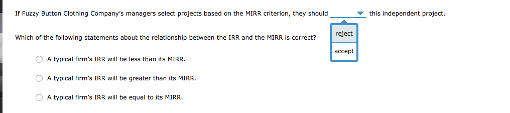 Solved Modified internal rate of return (MIRR) The IRR | Chegg.com