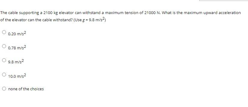 Solved The cable supporting a 2100 kg elevator can withstand | Chegg.com