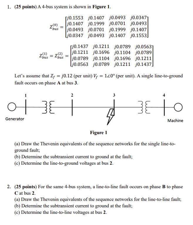 Solved 1. (25 points) A 4-bus system is shown in Figure 1 | Chegg.com