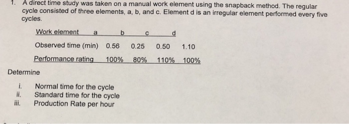 Solved . A direct time study was taken on a manual work | Chegg.com