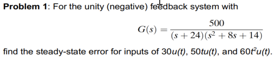 Solved Problem 1: For the unity (negative) feedback system | Chegg.com