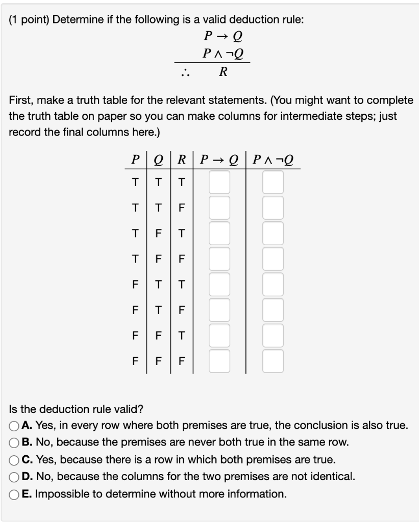 Solved P→ (1 point) Determine if the following is a valid | Chegg.com
