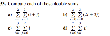 Solved 33. Compute each of these double sums. a) | Chegg.com