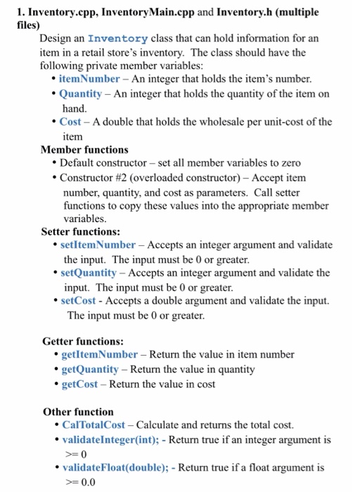 Solved 1. Inventory.cpp, InventoryMain.cpp and Inventory.h | Chegg.com