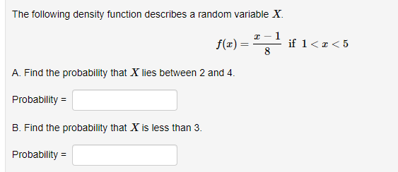 Solved The following density function describes a random | Chegg.com