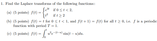 Solved 1. Find the Laplace transforms of the following | Chegg.com