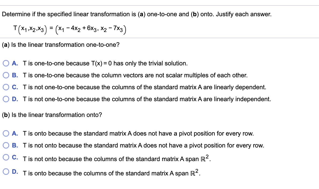 Solved Determine if the specified linear transformation is | Chegg.com