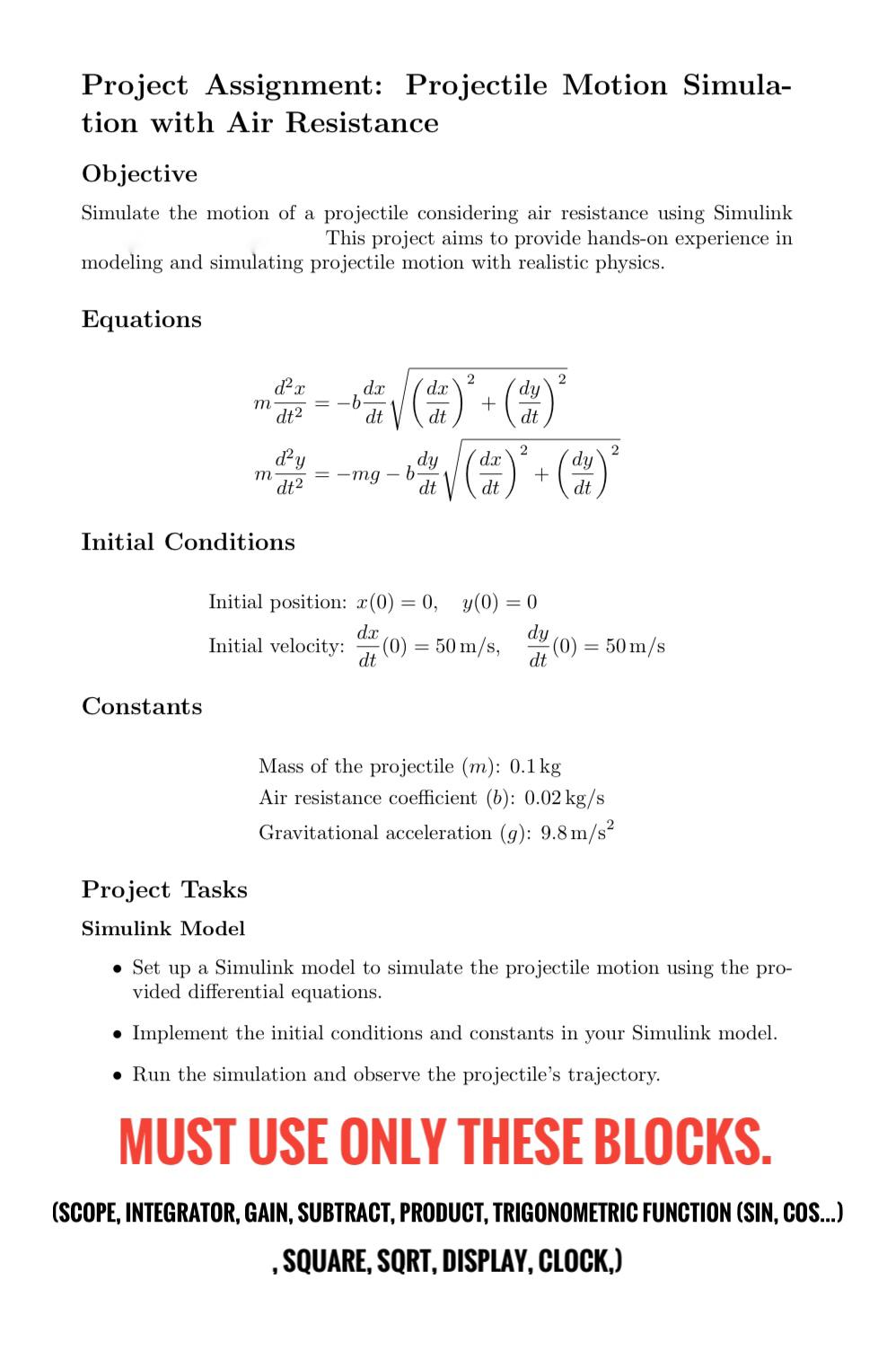 Solved Project Assignment: Projectile Motion Simulation with | Chegg.com