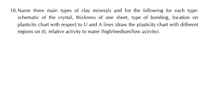 Solved Name three main types of clay minerals and list the | Chegg.com