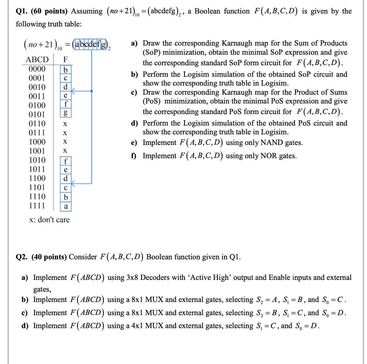 Solved Q1. (60 points) Assuming ( no +21)10=(abcdefg)2, a | Chegg.com
