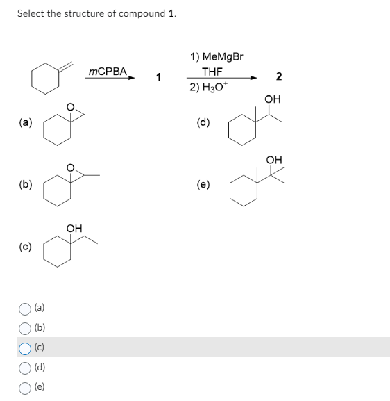Solved Select the structure of compound 1. mmCPBA 1 1) | Chegg.com