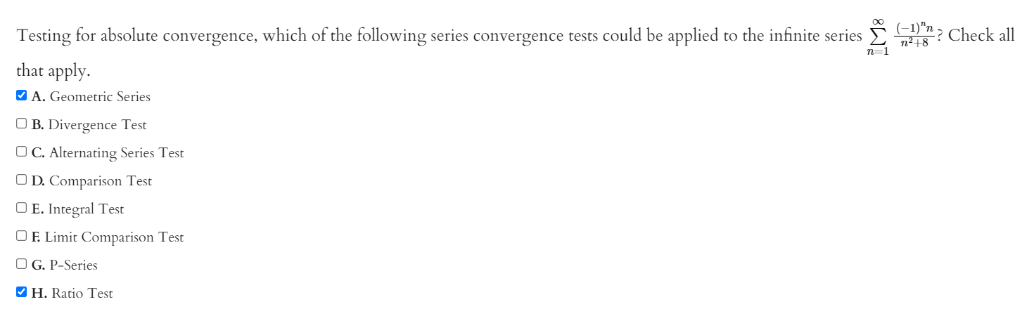 Solved Testing for absolute convergence, which of the | Chegg.com