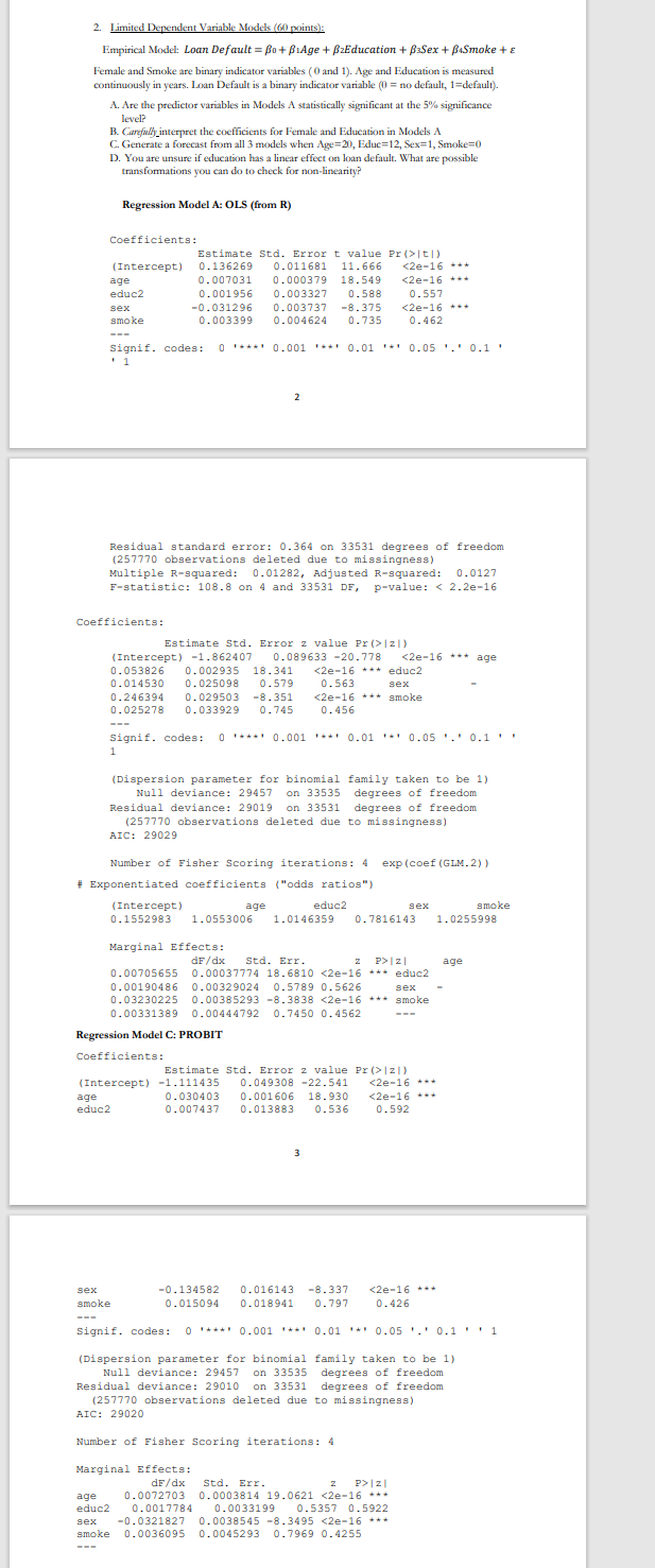 2. Limited Denendent Variable Models ( 60 points): | Chegg.com