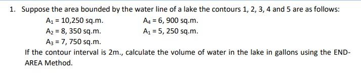 Solved 1. Suppose the area bounded by the water line of a | Chegg.com