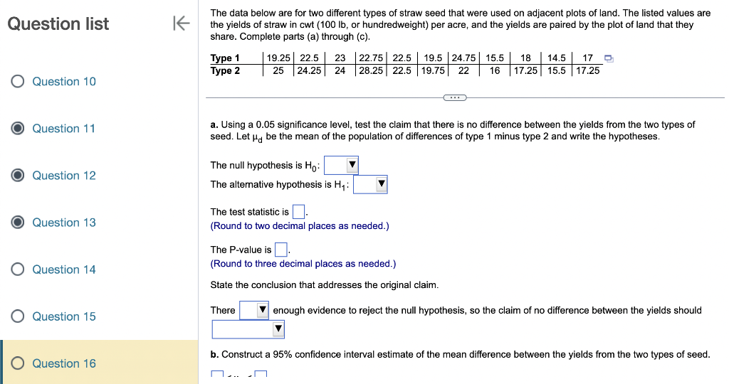 Solved \begin{tabular}{l|l} Question list & The data below | Chegg.com