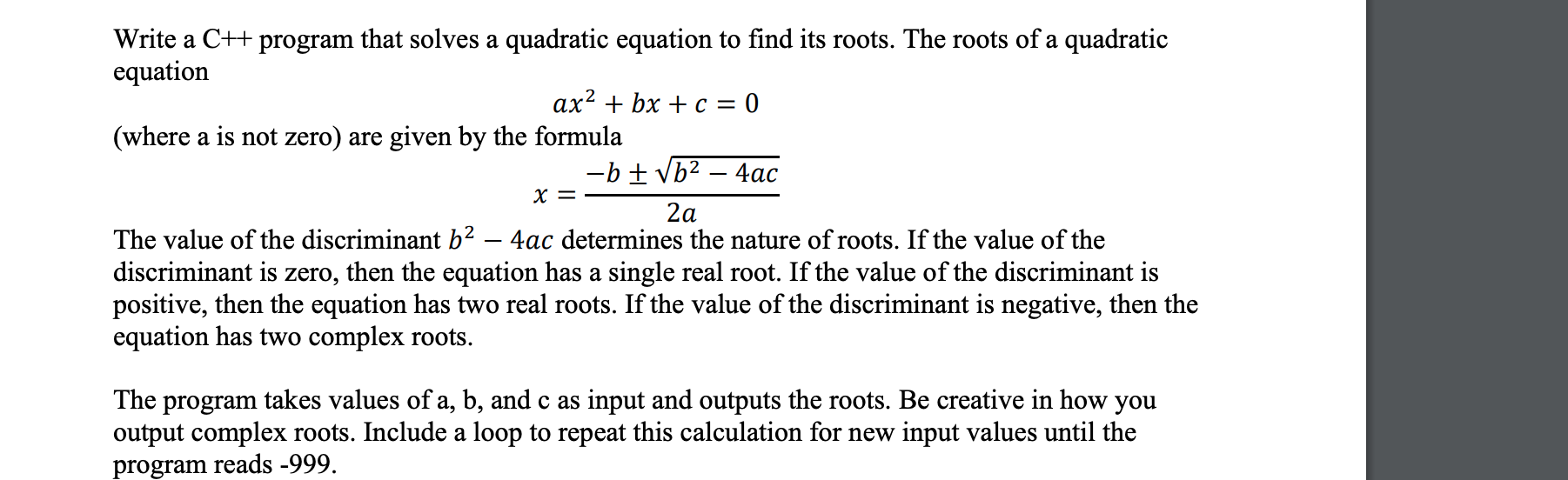 Solved Write A C Program That Solves A Quadratic Equation