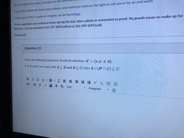 Solved By submitting your exam, you agree to the tem ld u If | Chegg.com