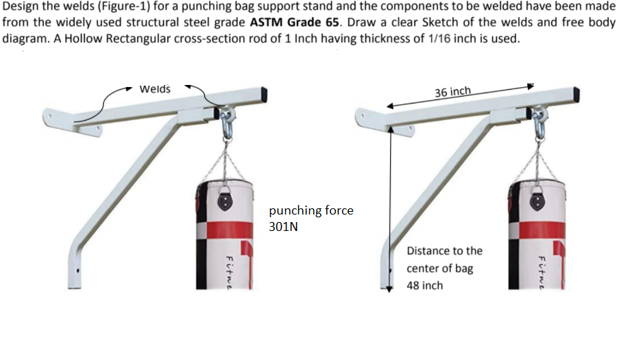 Design the welds for a punching bag support stand and | Chegg.com