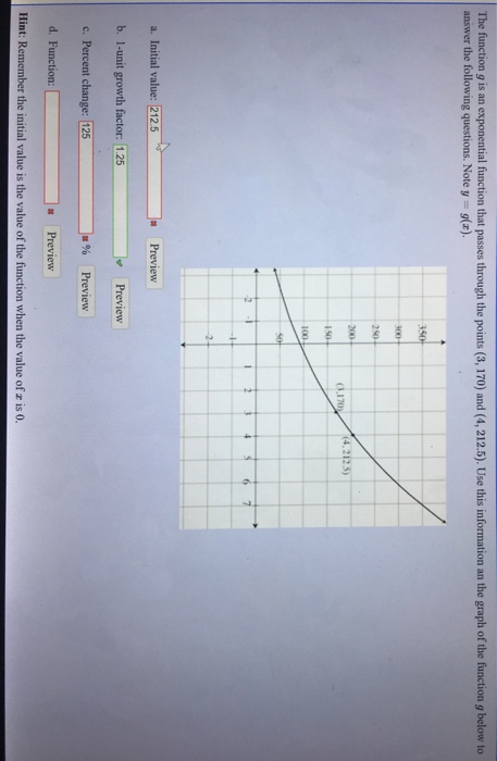Solved The function g is an exponential function that passes | Chegg.com