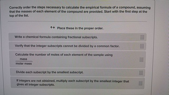 Solved Correctly order the steps necessary to calculate the | Chegg.com