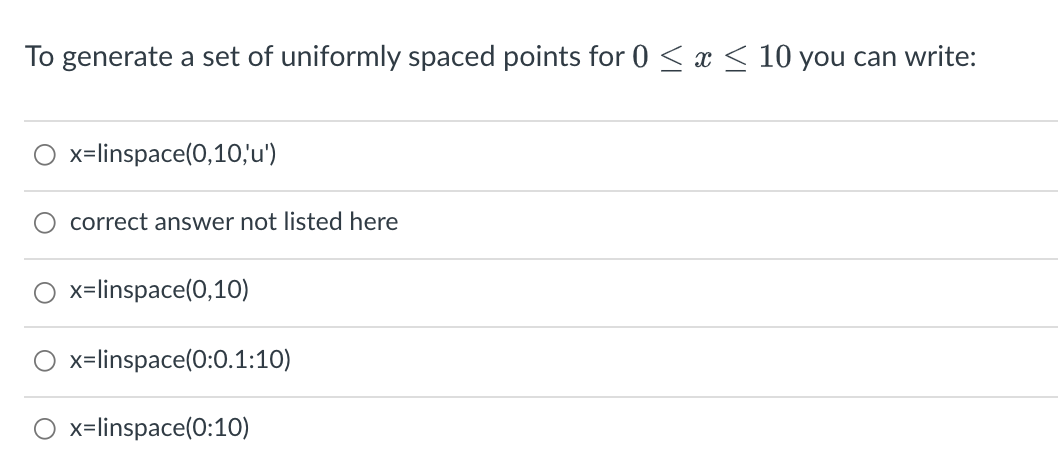 Solved To generate a set of uniformly spaced points for 0