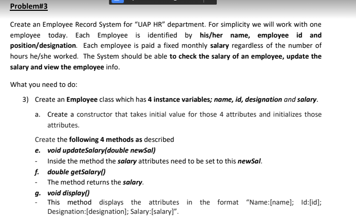Solved Problem#3 Create an Employee Record System for "UAP | Chegg.com