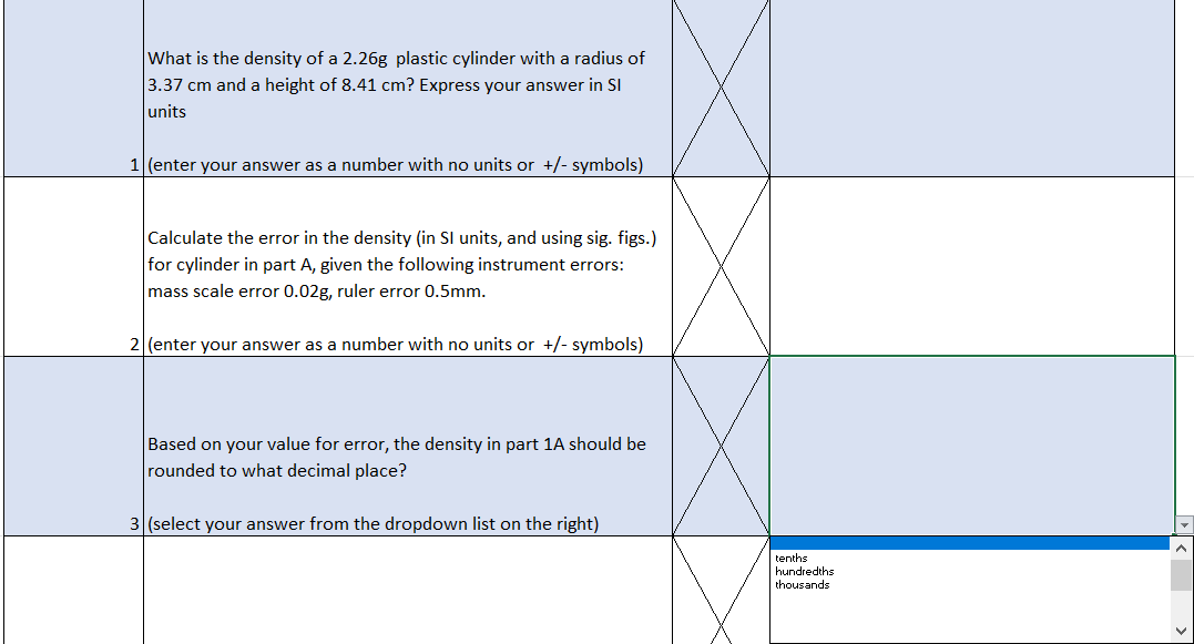 Solved What is the density of a 2.26g plastic cylinder with | Chegg.com