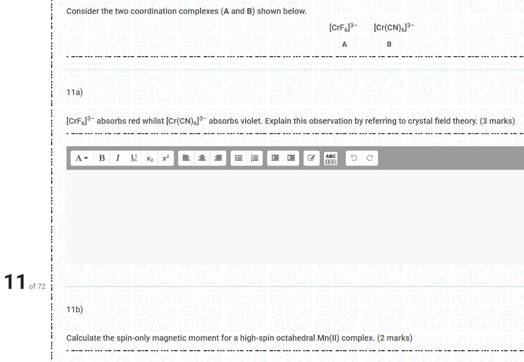 Solved 11 of 72 Consider the two coordination complexes (A | Chegg.com