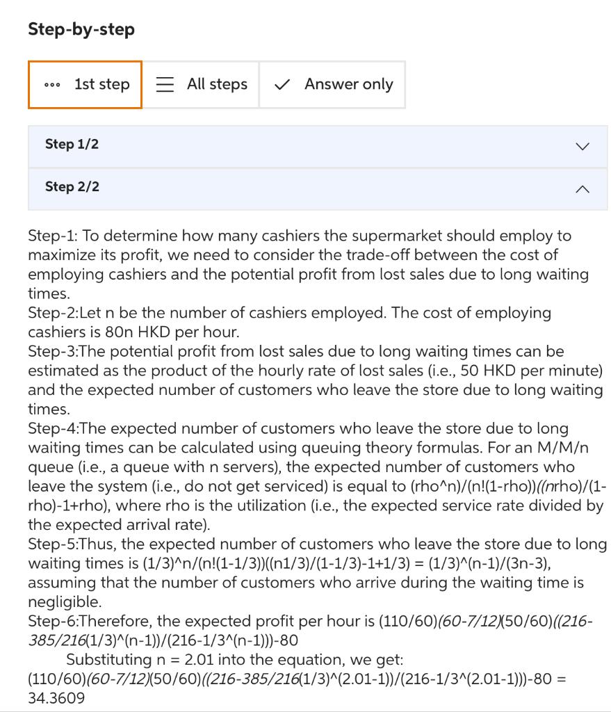 Solved Question 4 Multi-Server Queue A supermarket manager | Chegg.com