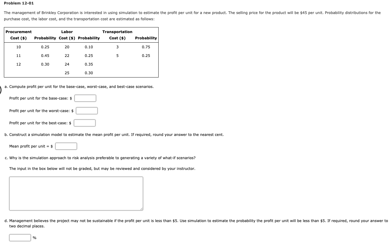 Solved Problem 12-01 The management of Brinkley Corporation | Chegg.com