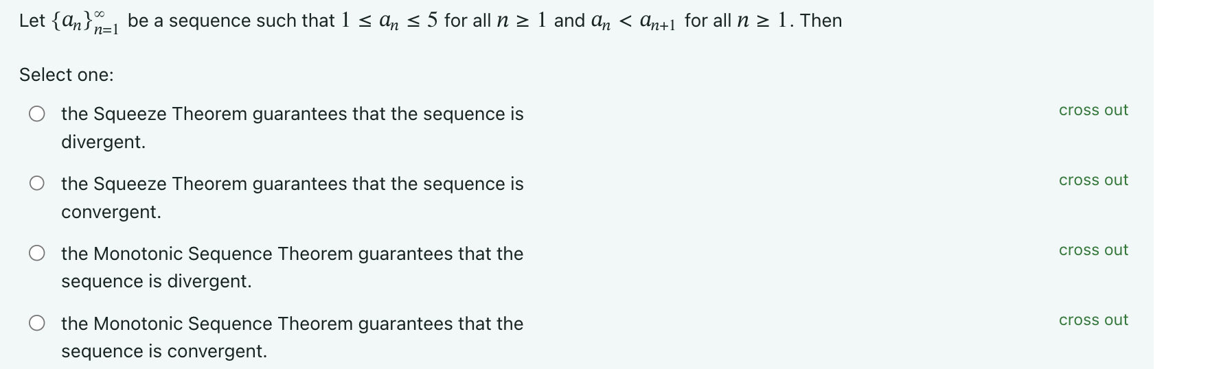Solved Let {an}n=1∞ be a sequence such that 1≤an≤5 for all | Chegg.com