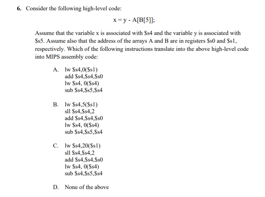 Solved 5. Consider the following MIPS instructions: addi | Chegg.com