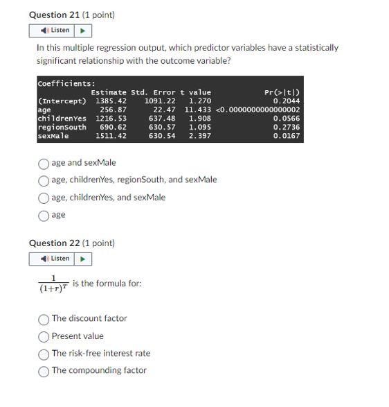 Solved In this multiple regression output, which predictor | Chegg.com
