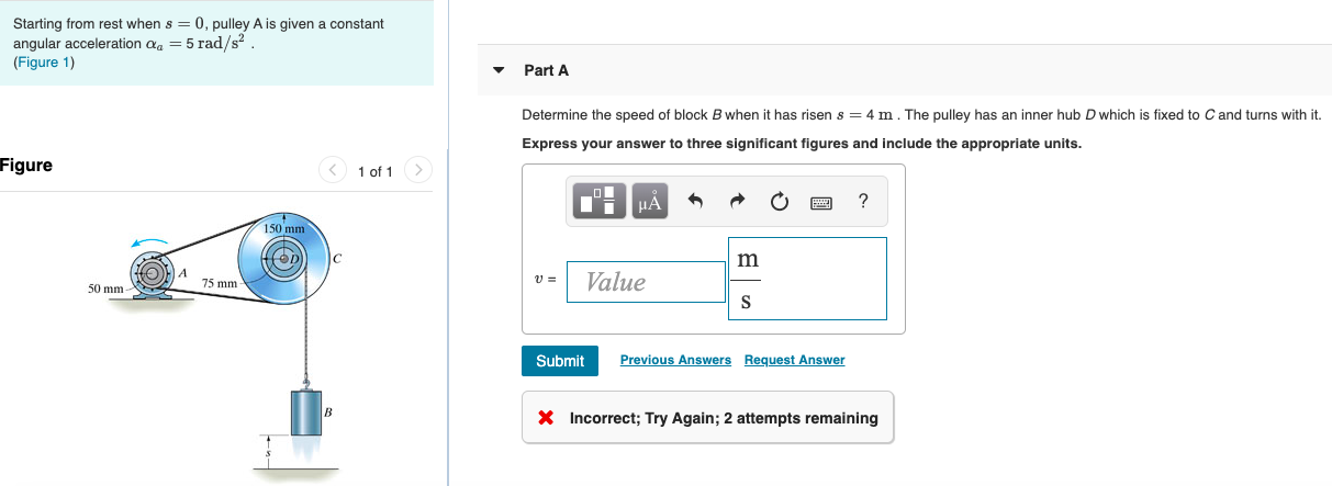 Solved Starting from rest when s= 0, pulley A is given a | Chegg.com
