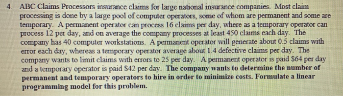 Solved ABC Claims Processors insurance claims for large | Chegg.com