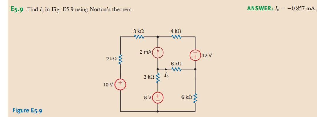 Solved E5.9 Find 1, in Fig. E5.9 using Norton's theorem. | Chegg.com