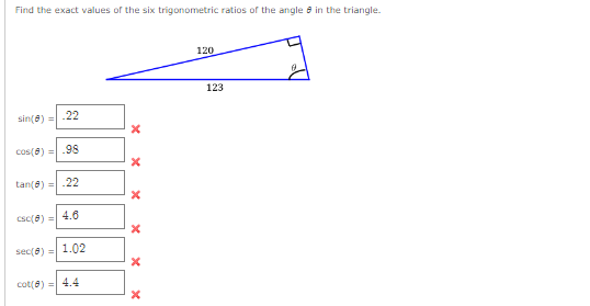 Solved Find the exact values of the six trigonometric ratios | Chegg.com