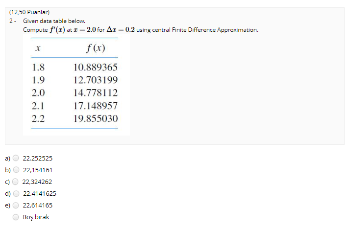 Solved (12,50 Puanlar) 2- Given data table below. Compute | Chegg.com