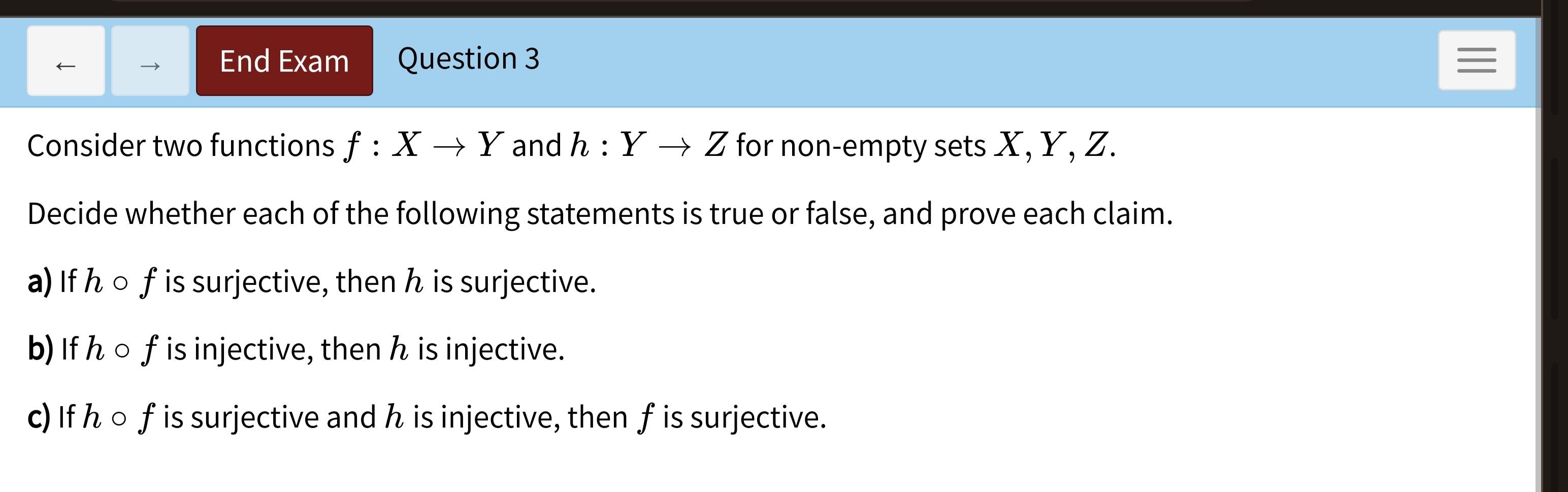 Solved Consider two functions f:X→Y and h:Y→Z for non-empty | Chegg.com