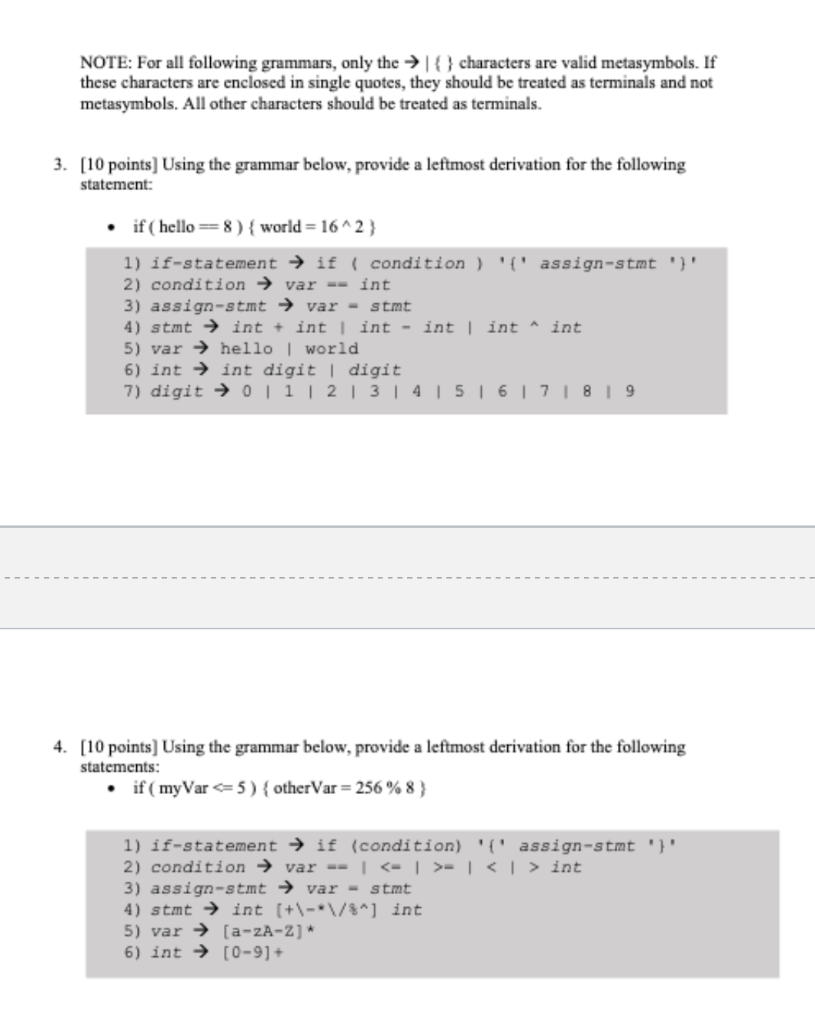 Solved NOTE: For all following grammars, only the characters | Chegg.com