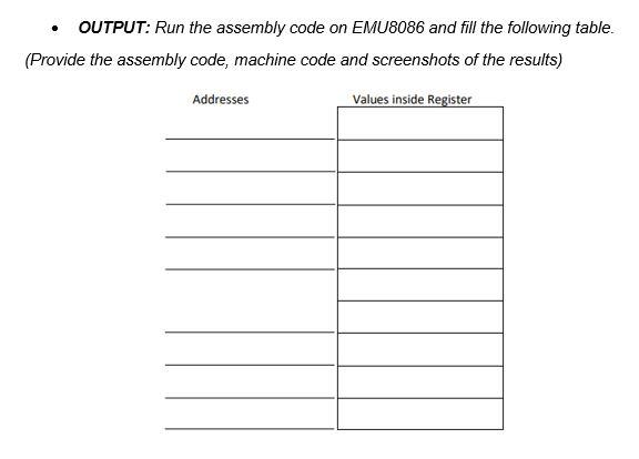 Important Note: Use EMU8086 Emulator to run the | Chegg.com