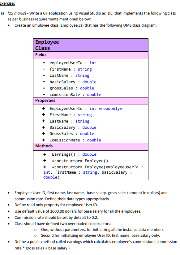 Solved Exercise: a) [15 marks) - Write a C# application | Chegg.com