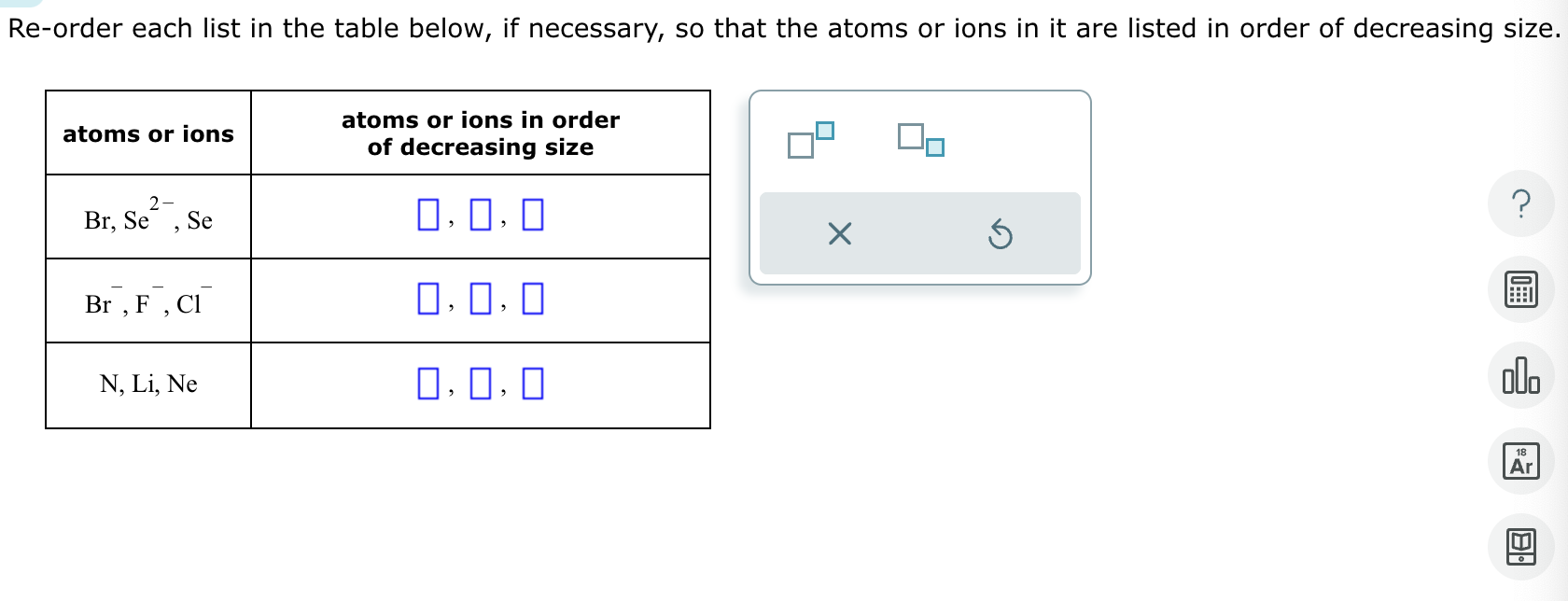 Solved Re-order each list in the table below, if necessary, | Chegg.com