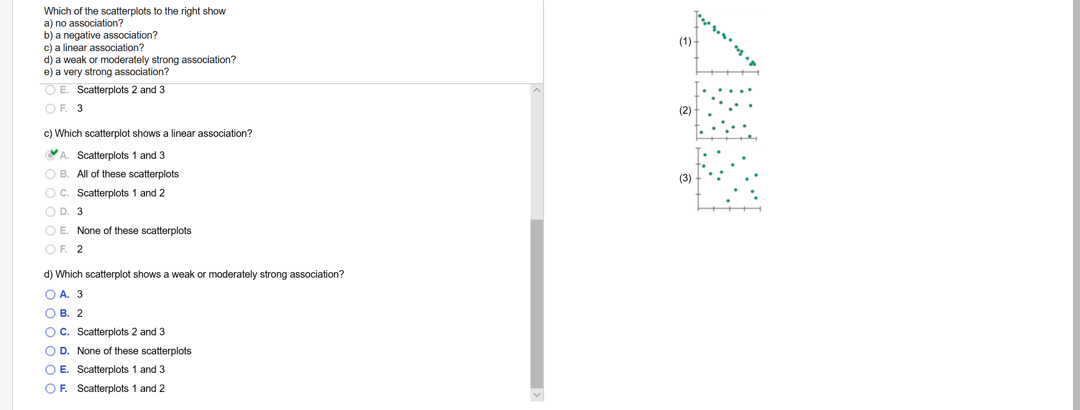 Which of the scatterplots to the right show a) no | Chegg.com