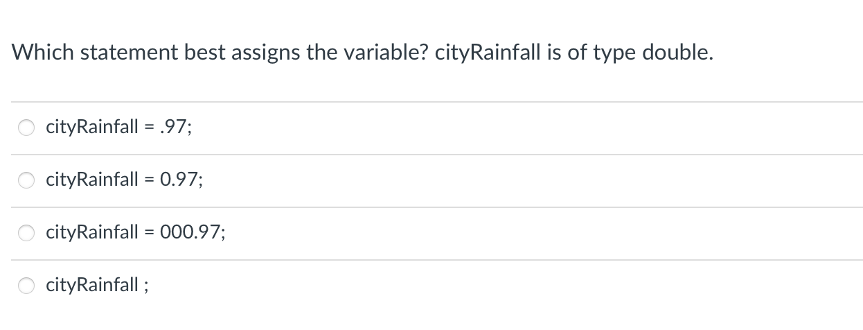 Solved Which statement best assigns the variable? | Chegg.com