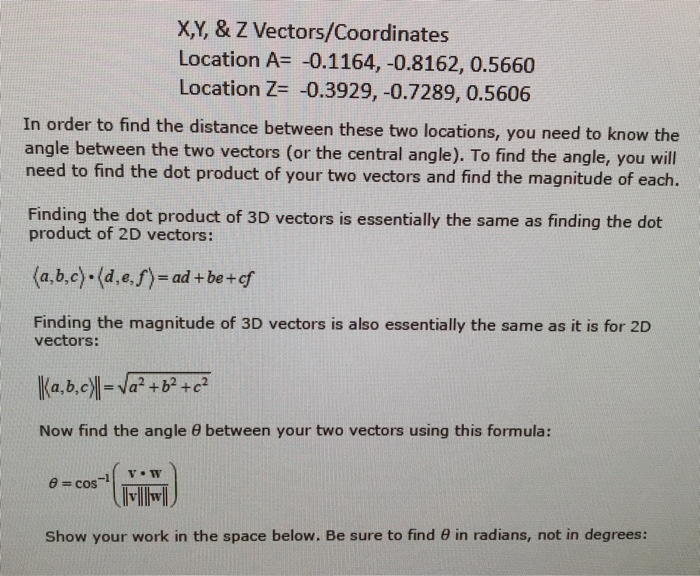 Solved X,Y, & Z Vectors/Coordinates Location A- -0.1164, | Chegg.com
