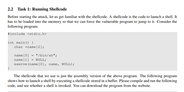 2.2 Task 1: Running Shellcode Before starting the | Chegg.com